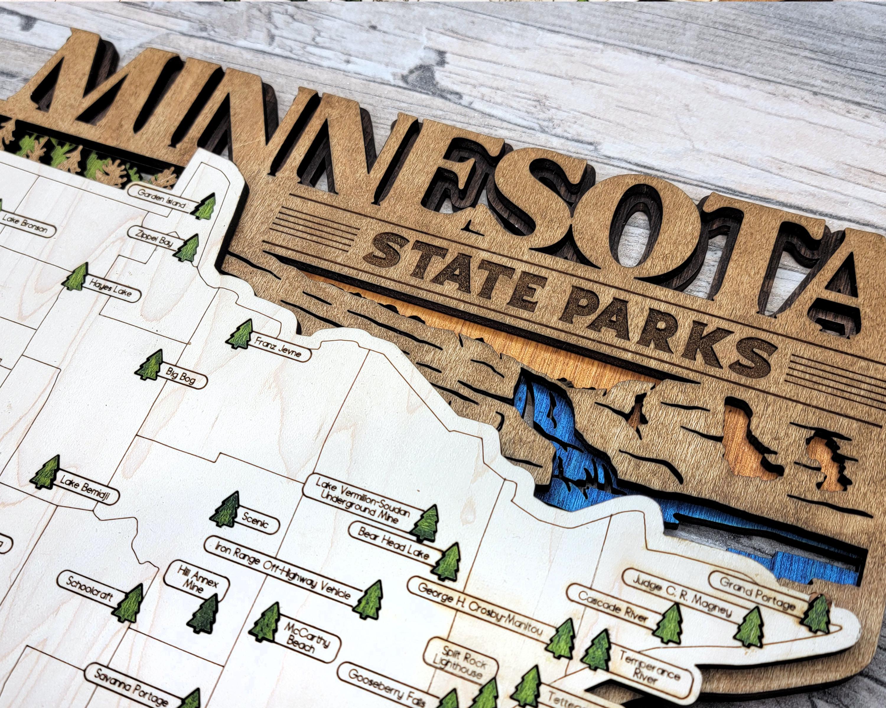 Minnesota State Park Map, Personalized Minnesota Travel Map, Laser Cut ...