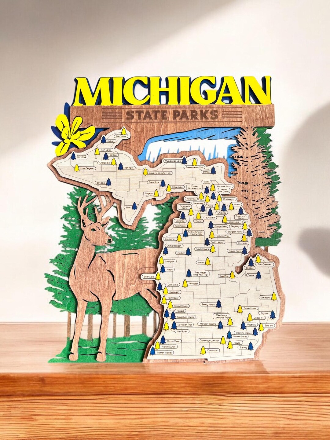 UOFM Michigan State Park Map, Personalized Michigan Travel Map, Wooden ...