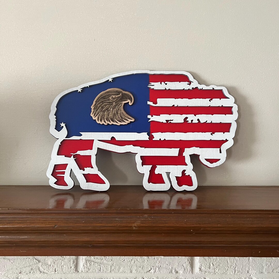 Handmade Laser Cut Buffalo American Flag Bald Eagle Patriotic Home ...