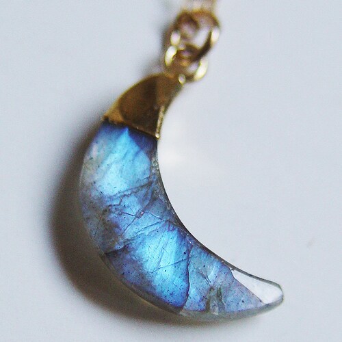 Labradorite Gold Moon Necklace. Crescent Labradorite Charm - Etsy