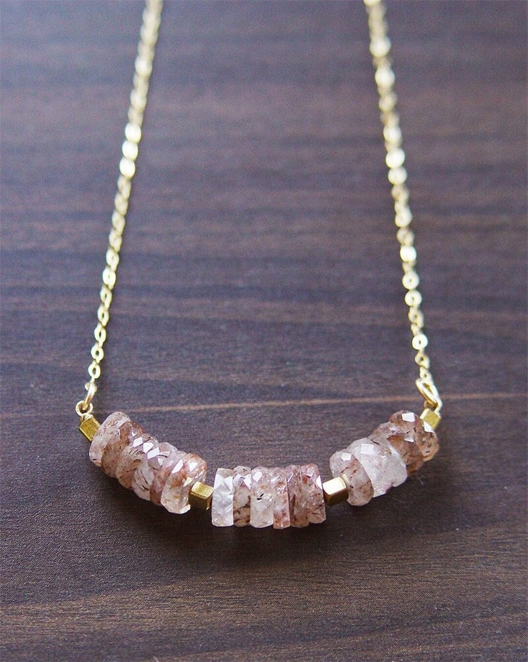 Peach Sunstone Nugget Gold Necklace - Etsy
