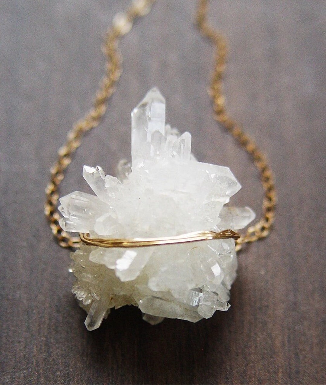 Vanilla Crystal Cluster Gold Filled Necklace - White Druzy Quartz 14 ...