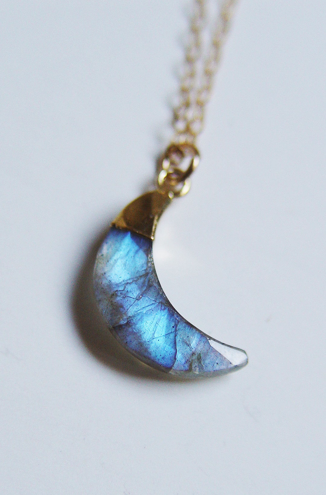 Labradorite Gold Moon Necklace. Crescent Labradorite Charm - Etsy