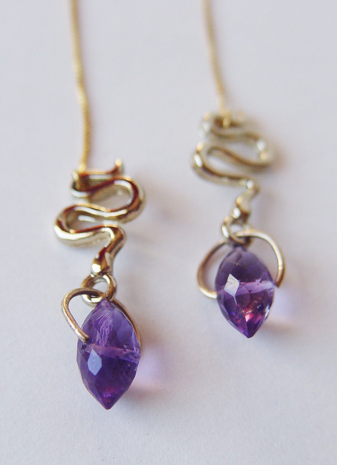 Dark Purple Amethyst Snake 14k Gold Fill Earrings. Year of the Snake ...