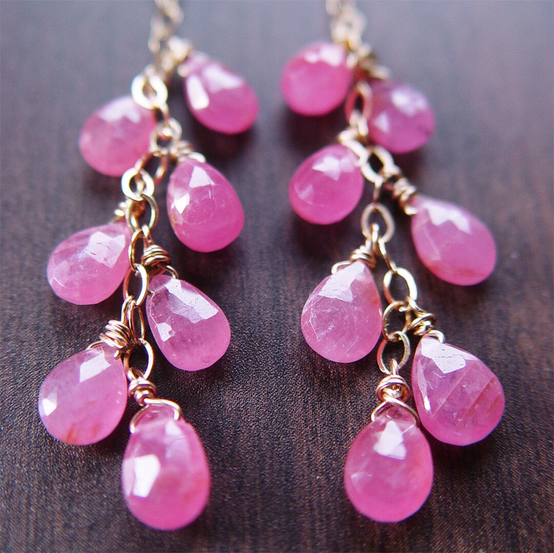 Pink Sapphire 14k Gold Filled Drop Chain Earrings: Handmade Bridesmaids ...