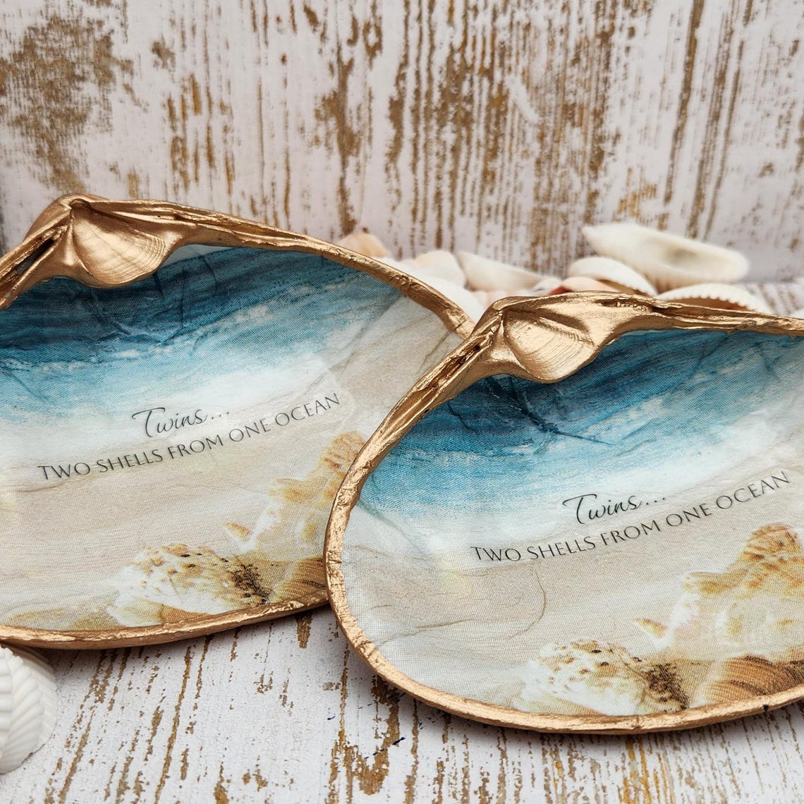 Twins Beach Theme Gift, Decoupaged Shell Ring Dish, Twin Quote Gifts ...