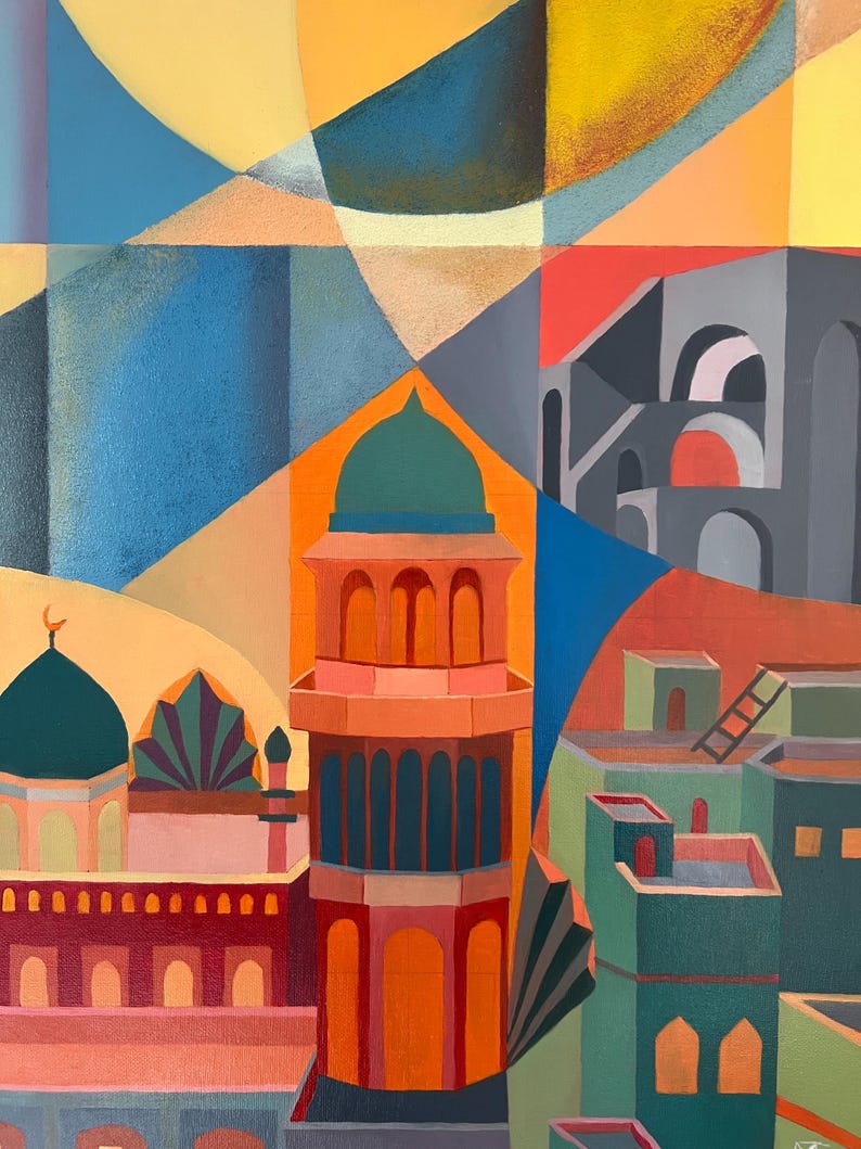 Original Oil Painting of Baghdad Skyline | Iraqi Artist | Vibrant ...