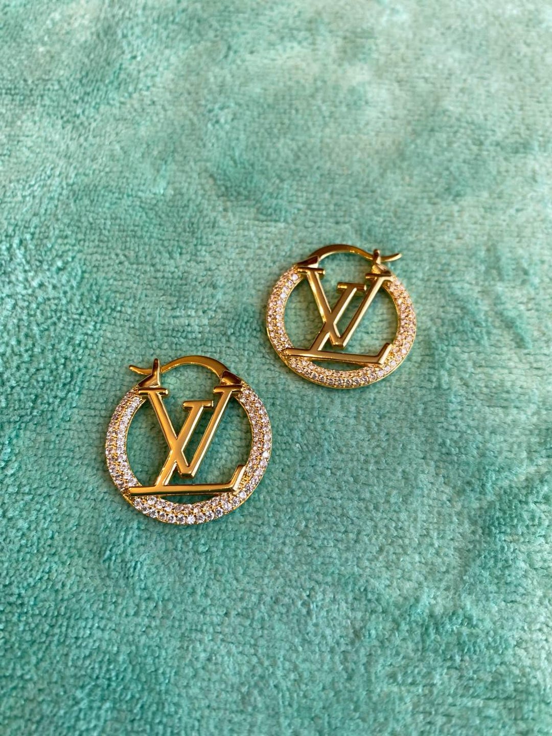 Louis Vuitton Gold LV Centred Crystal Charming Hoop Fashion Earrings - Etsy