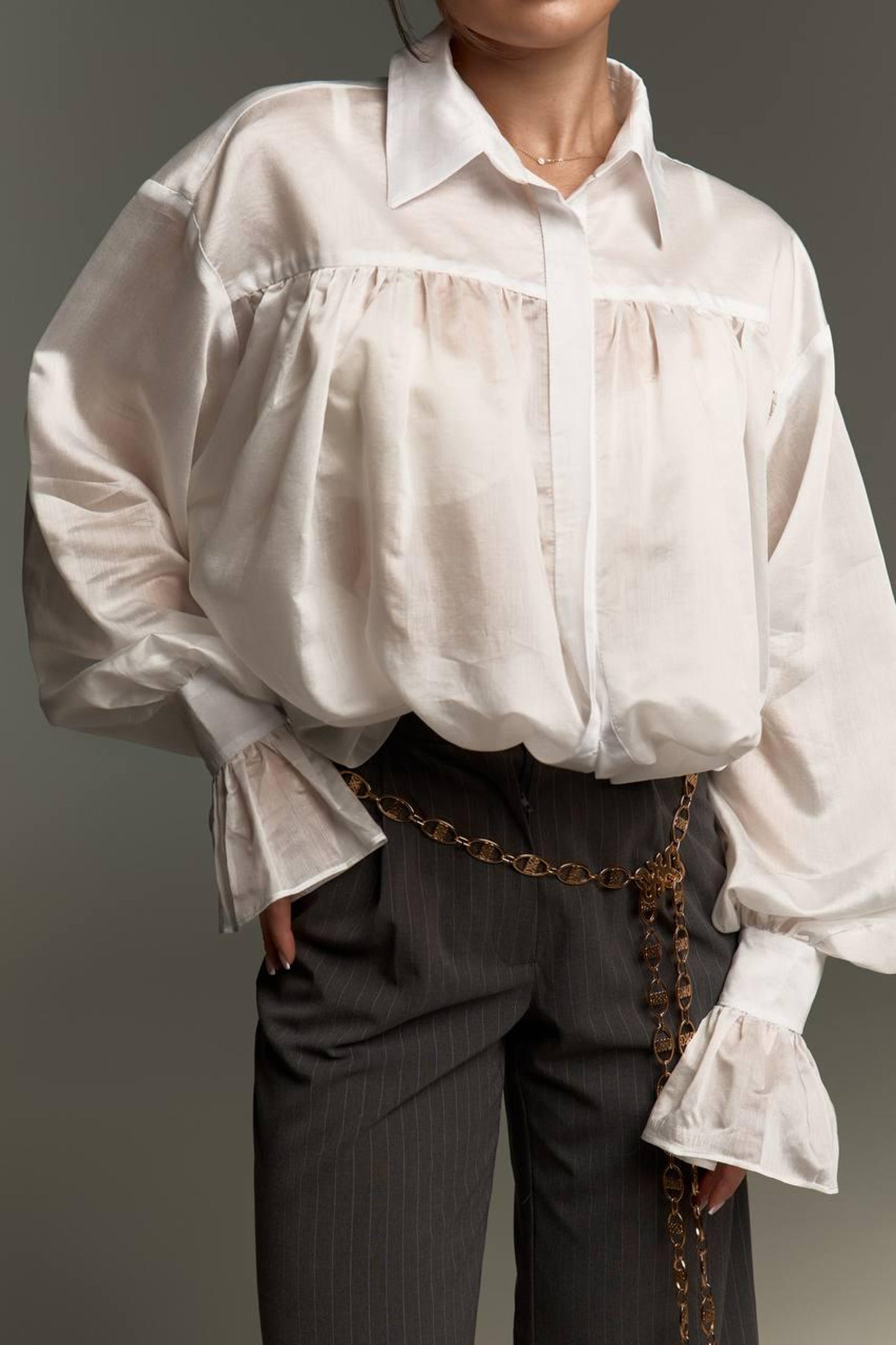 Victorian Sheer Blouse: Voluminous Sleeves, Natural Viscose Fabric ...