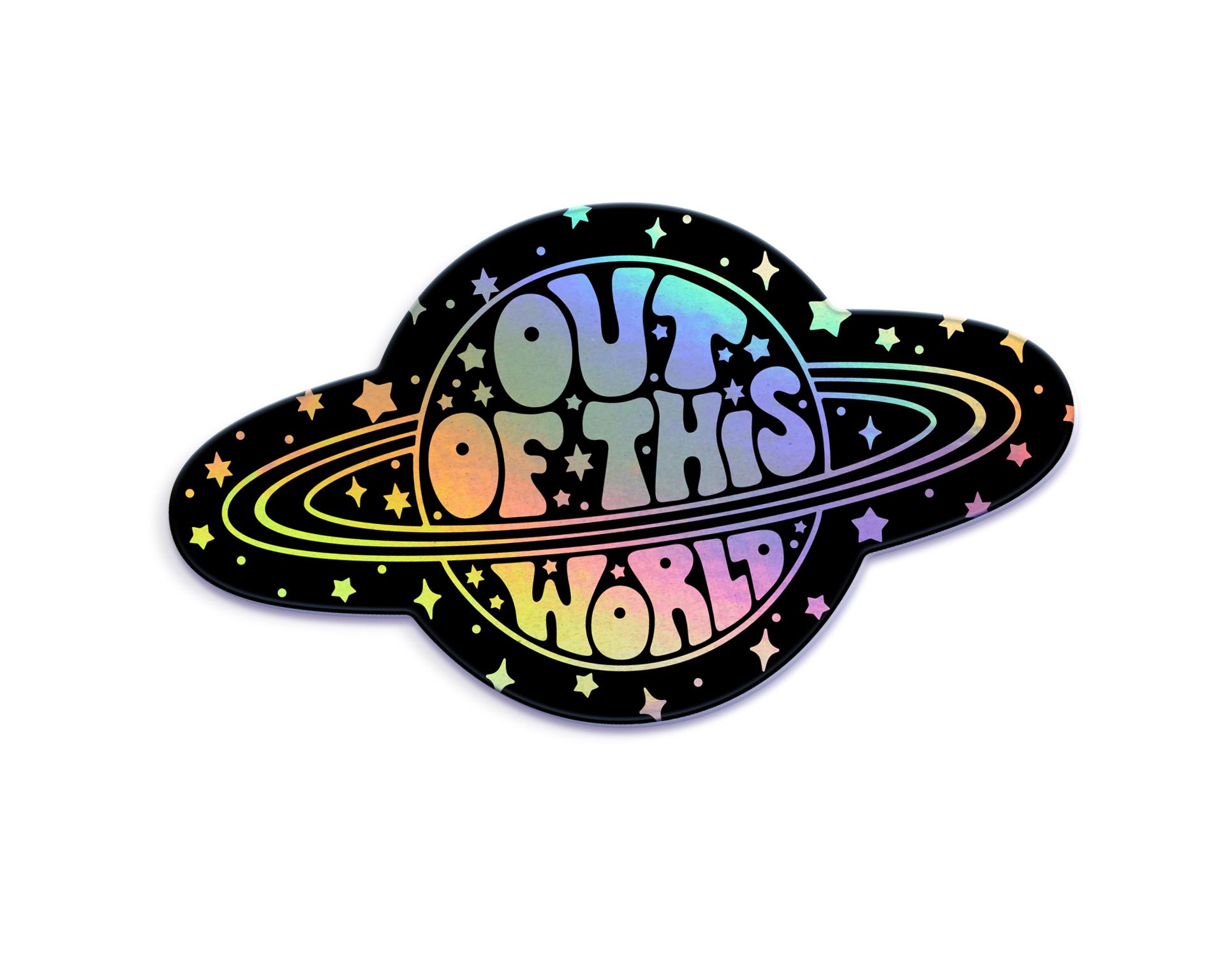 Out of This World Holographic Space Sticker, Retro Saturn Vinyl Decal ...