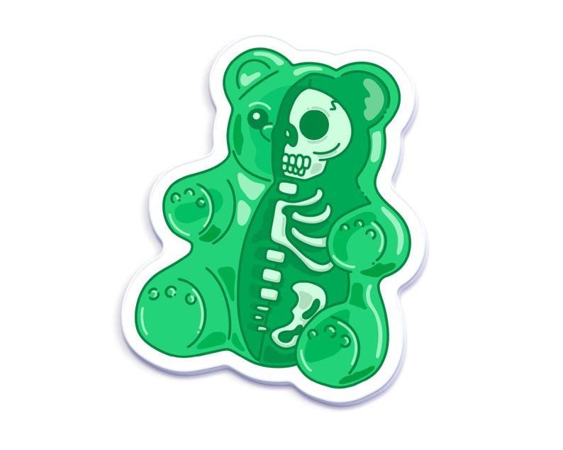 Dissected Gummy Bear Skeleton Sticker Cute and Quirky Hand-drawn Design ...