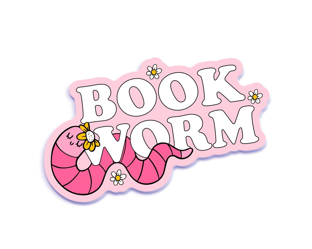 Pink Hand-drawn Bookworm Sticker - Great for TBR Lovers, Bookworms, and ...
