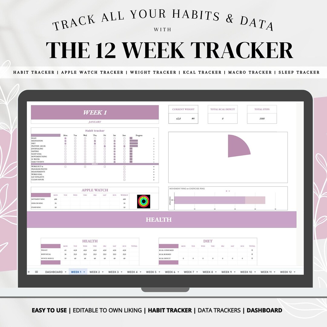 12 Week Tracker for Google Sheets Budget Planner 12 Week Year Tracker ...