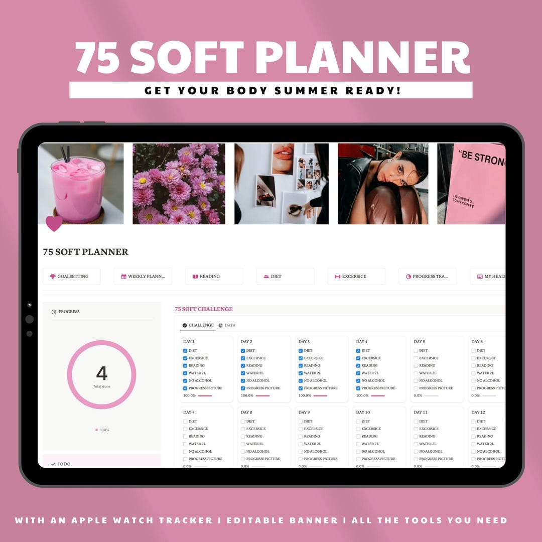 75 Day Soft Planner Notion | Digital Weight Loss Planner Notion | Fitness Planner Notion | Glow ...