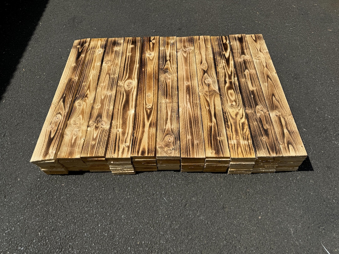 1 Sqm Scorched 10cm Wide Pallet Wood Cladding Timber Planks, Slats ...