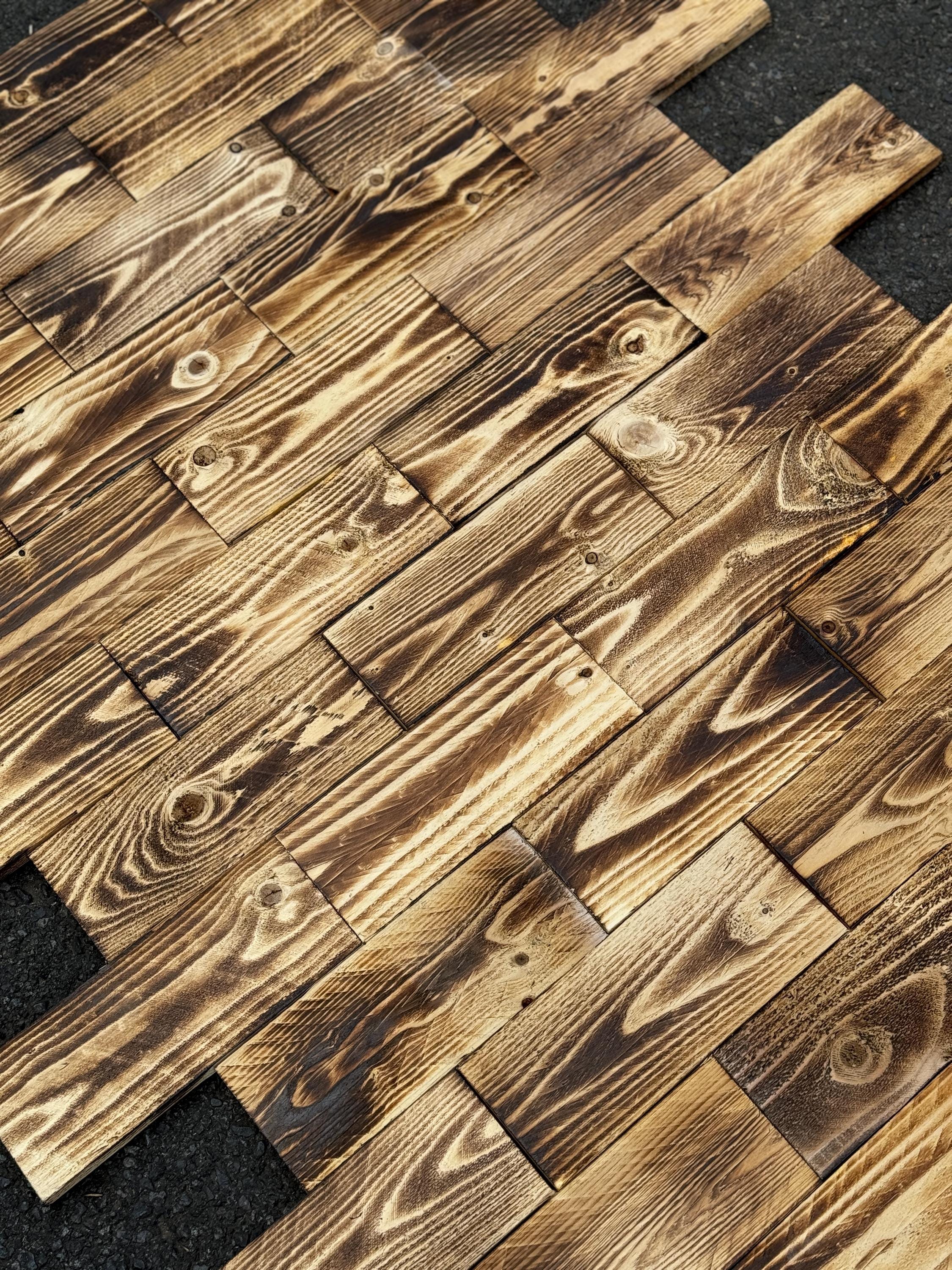 40 X Scorched Wooden Tiles - Rustic Effect - Ideal Herringbone Flooring ...