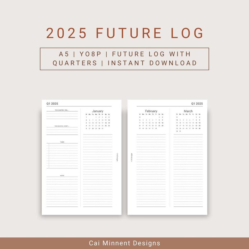 2025 Quarterly Planner Printable Future Log Minimalist Productivity ...