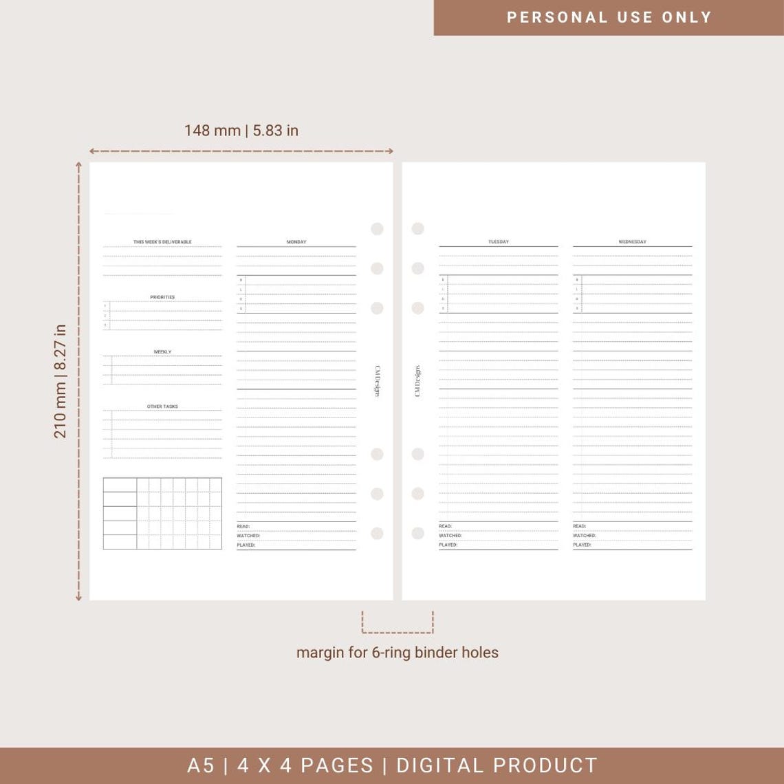 Digital Weekly Planner Printable – Week on 4 Pages, Monday/sunday Start ...