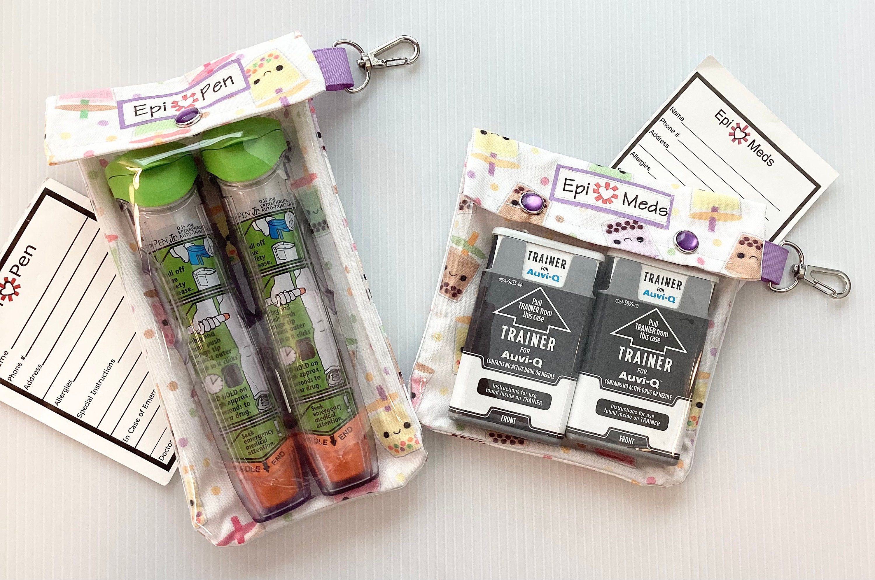 Epipen Pouch (2 Pack) Boba Tea Kawaii Dessert Clear Front Clip Holds 2 ...