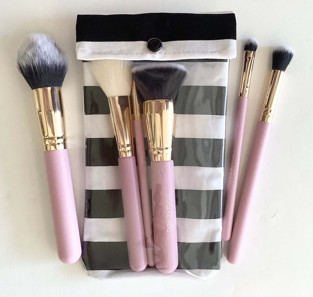 Black & White Stripe 4x8 Clear Front Make up Brush Pouch for Travel ...