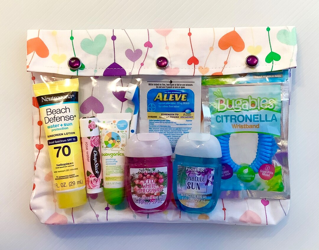 Clear Front Hearts Pouch Personalize Organizer XL 7x9 Sunscreen Make up ...