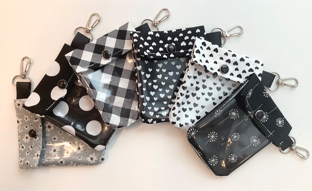 Clear Front 6 Mini Key Chain Clip Pouch Set 3x4 Black & White Tiny ...