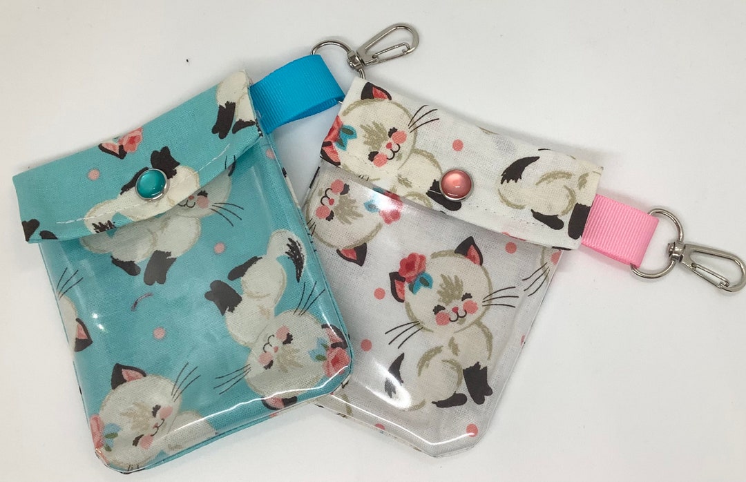 Clear Front Cats 1 3x4 Mini Pouch With Keychain Clip Lip Balm Chapstick ...