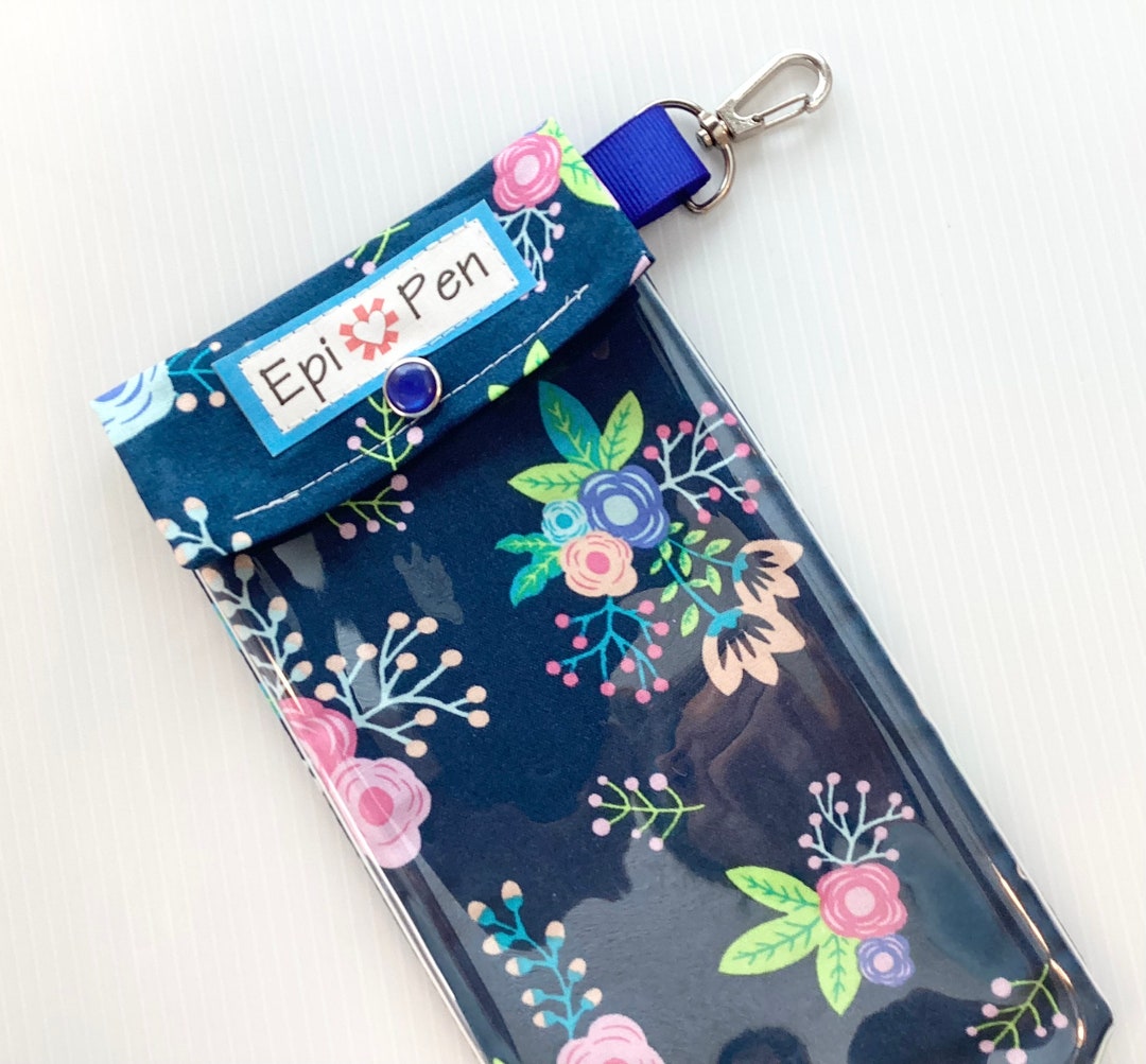 Blue Floral Epipen Carrier Transparent Front / Clip Holds 2 Allergy ...