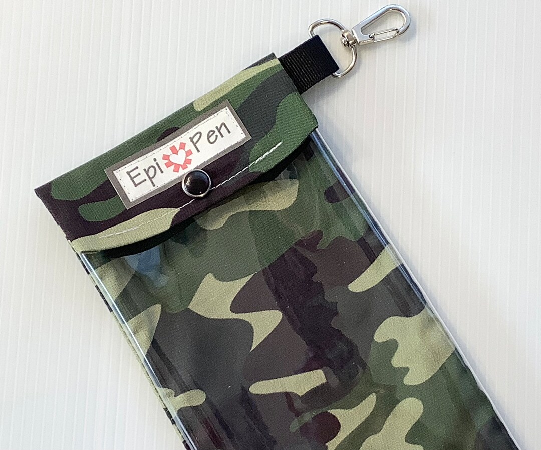 Camouflage Epipen Carrier With Clear Vinyl Pocket and Clip 4x8 Holds 2 ...