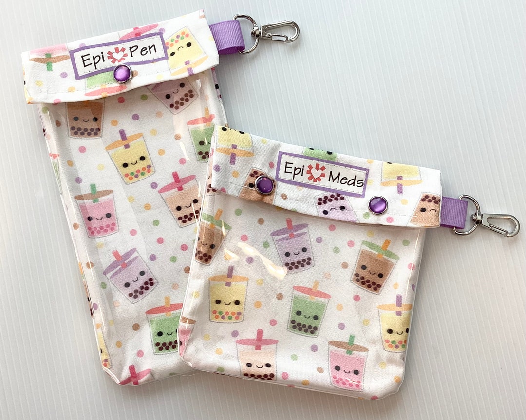 Boba Drink Fabric Epipen Snap Carrier Clear Pocket With Clip Holds 2 ...