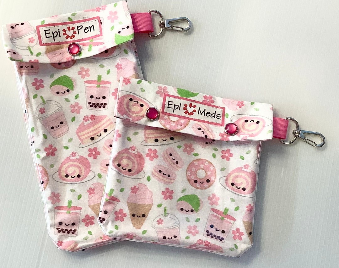 Ice Cream & Cake Fabric Epipen Snap Carrier Clear Pocket With Clip ...