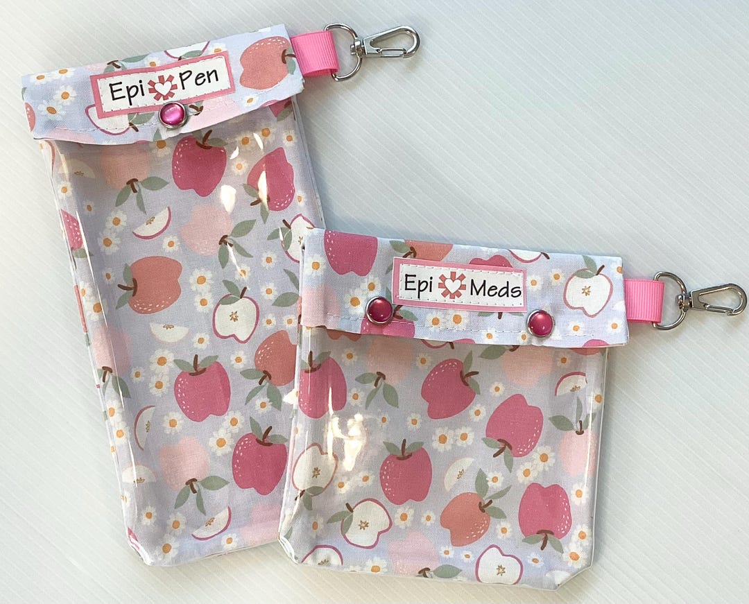 Apples Fabric Epipen Snap Carrier Clear Pocket With Clip Holds 2 ...