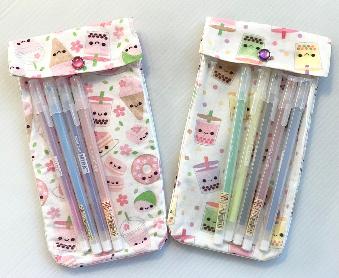 Kawaii Boba Drink or Desserts Clear Front Pen Pencil Snap Case 4x8 Girl ...