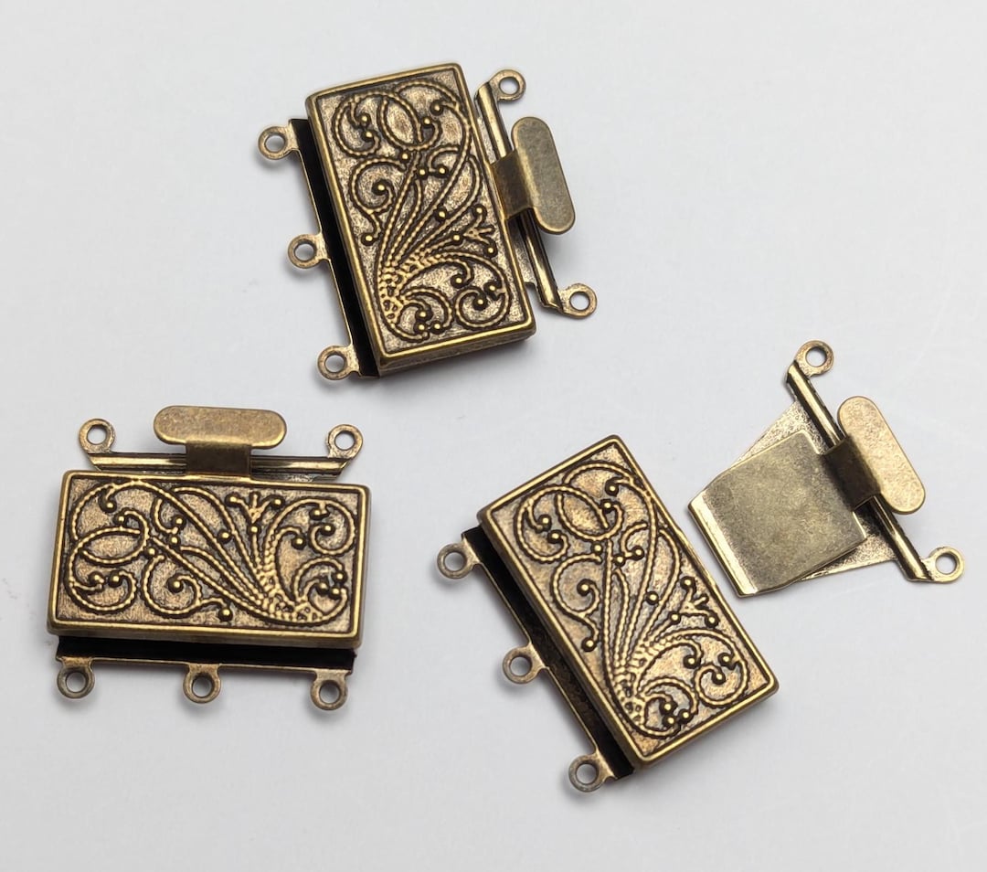 3-strand Antiqued Brass Pinch Box Clasp With Swirl Detail - Etsy