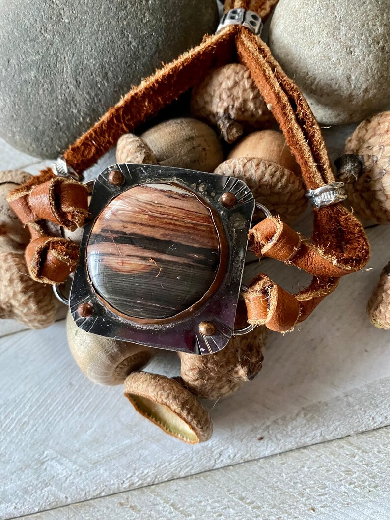 Caldera Paint Stone and Elk Leather Adjustable Bracelet - Etsy