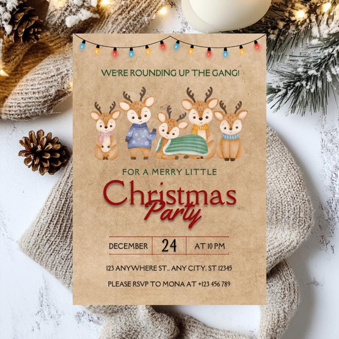 Editable Reindeer Christmas Party Invitation 'we're Rounding up the ...