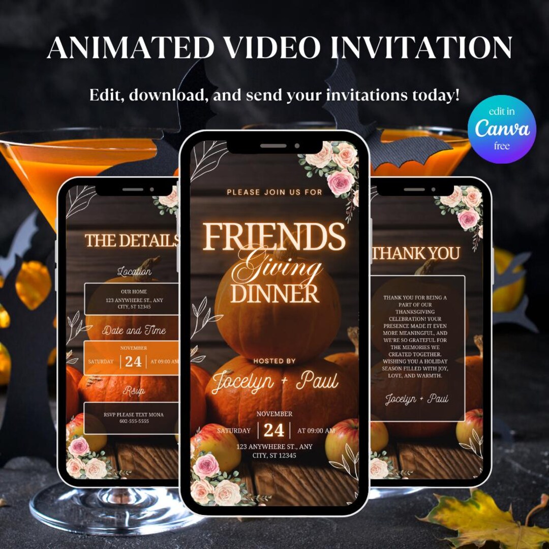 Digital Friendsgiving Dinner Invitation, Fall Party Video Invite, Cozy ...
