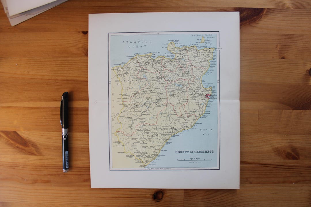 Vintage Map of County Caithness (john O' Groats, Scotland), Original ...