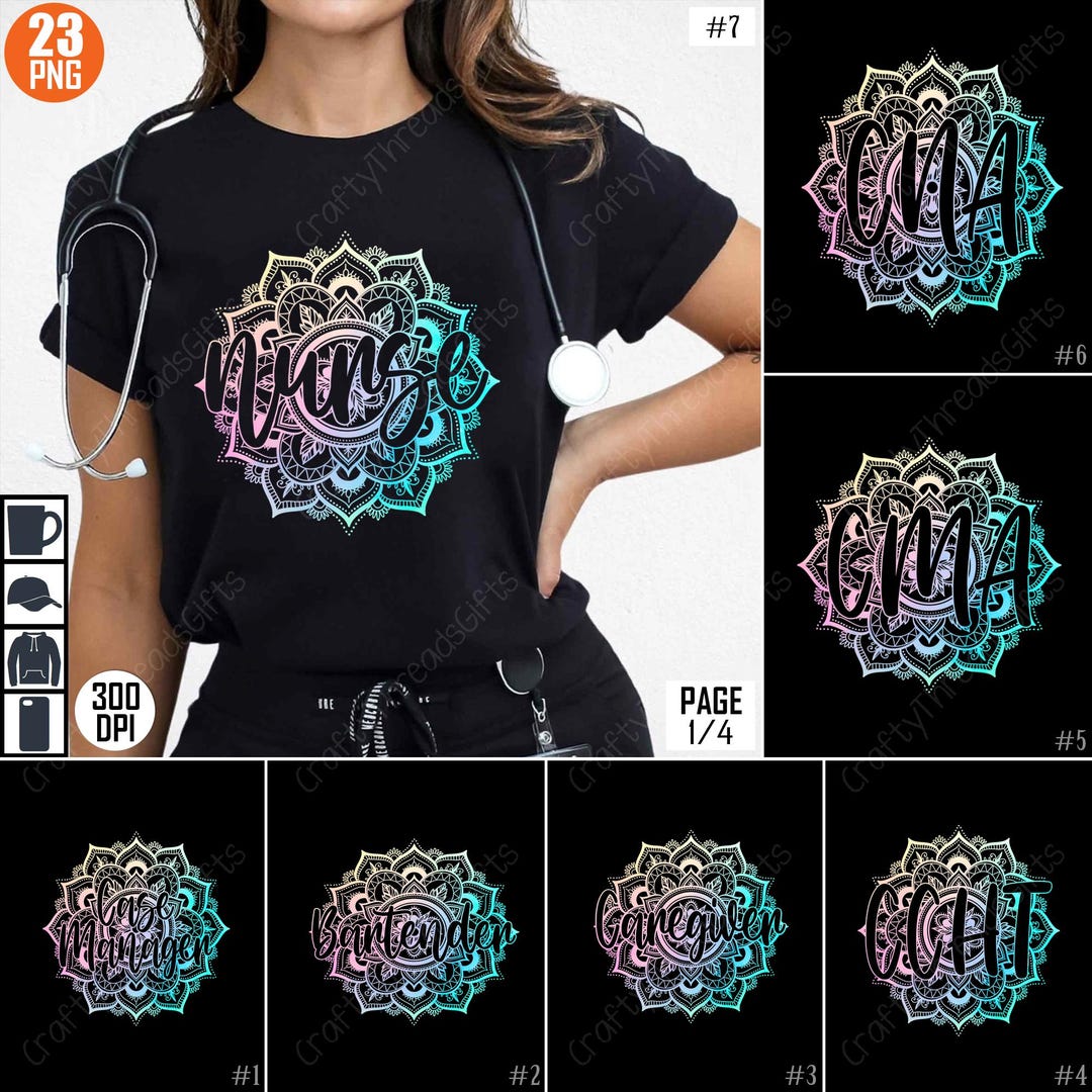 Nurse PNG Bundle Sublimation Design, Nurse Mandala PNG, Healthcare ...