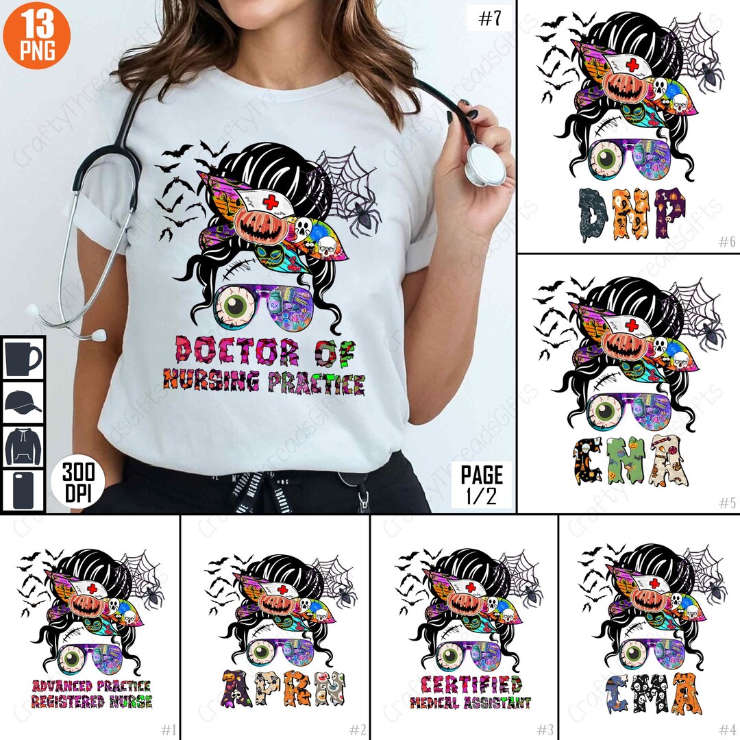 Nursing Practice PNG, Doctor Halloween Bundle, Messy Bun Nurse, Spooky ...