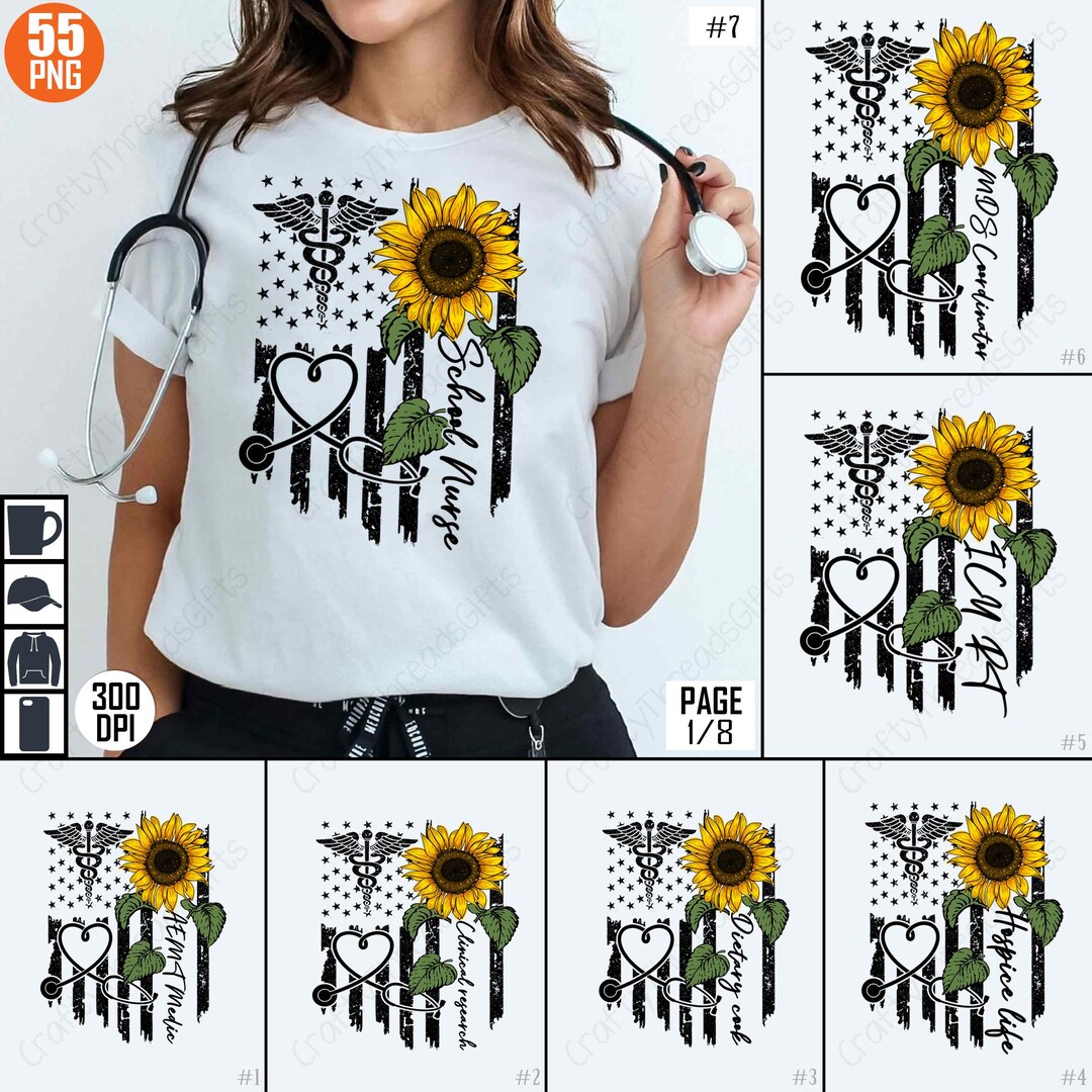 Nurse Sublimation PNG Bundle, School Nurse Sunflower Design, Nurse Life ...