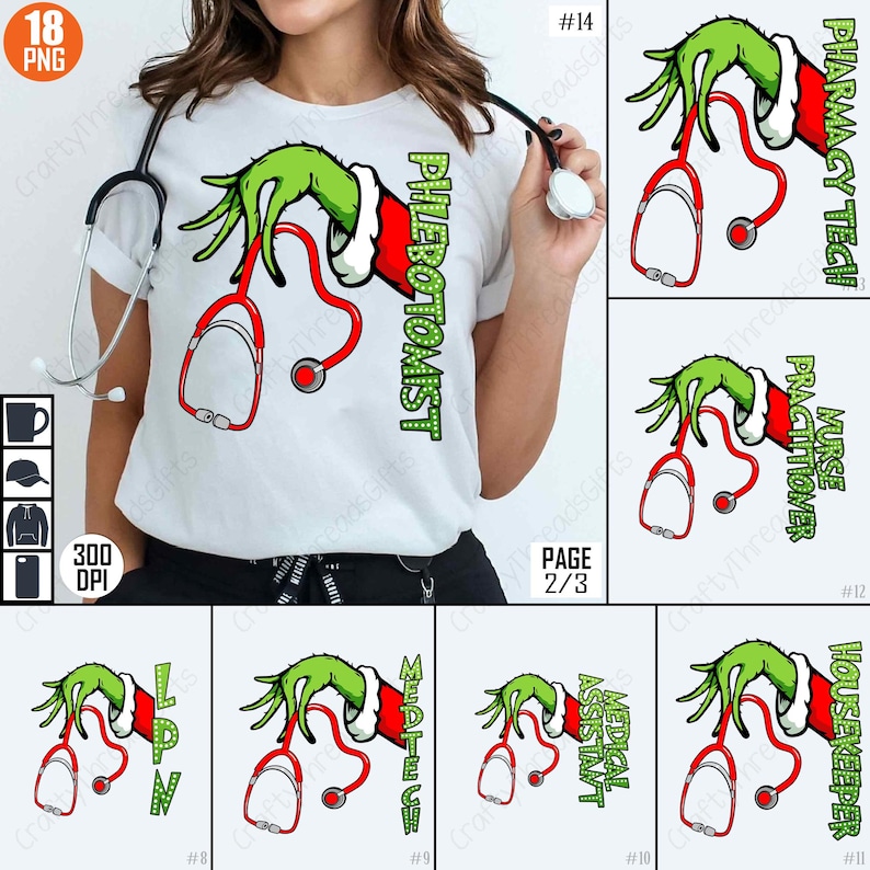 Grinch Nurse PNG Bundle, Grinch Hand Stethoscope Clipart, Nurse ...