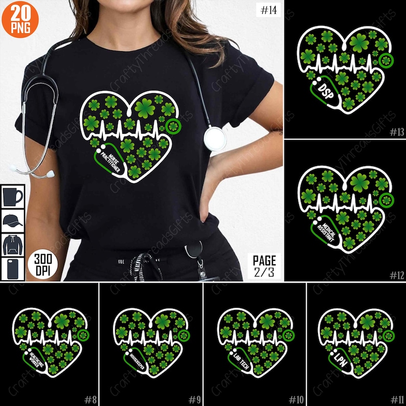 Nurse PNG Sublimation, Shamrock Heart ECG Stethoscope Png, St Patricks ...