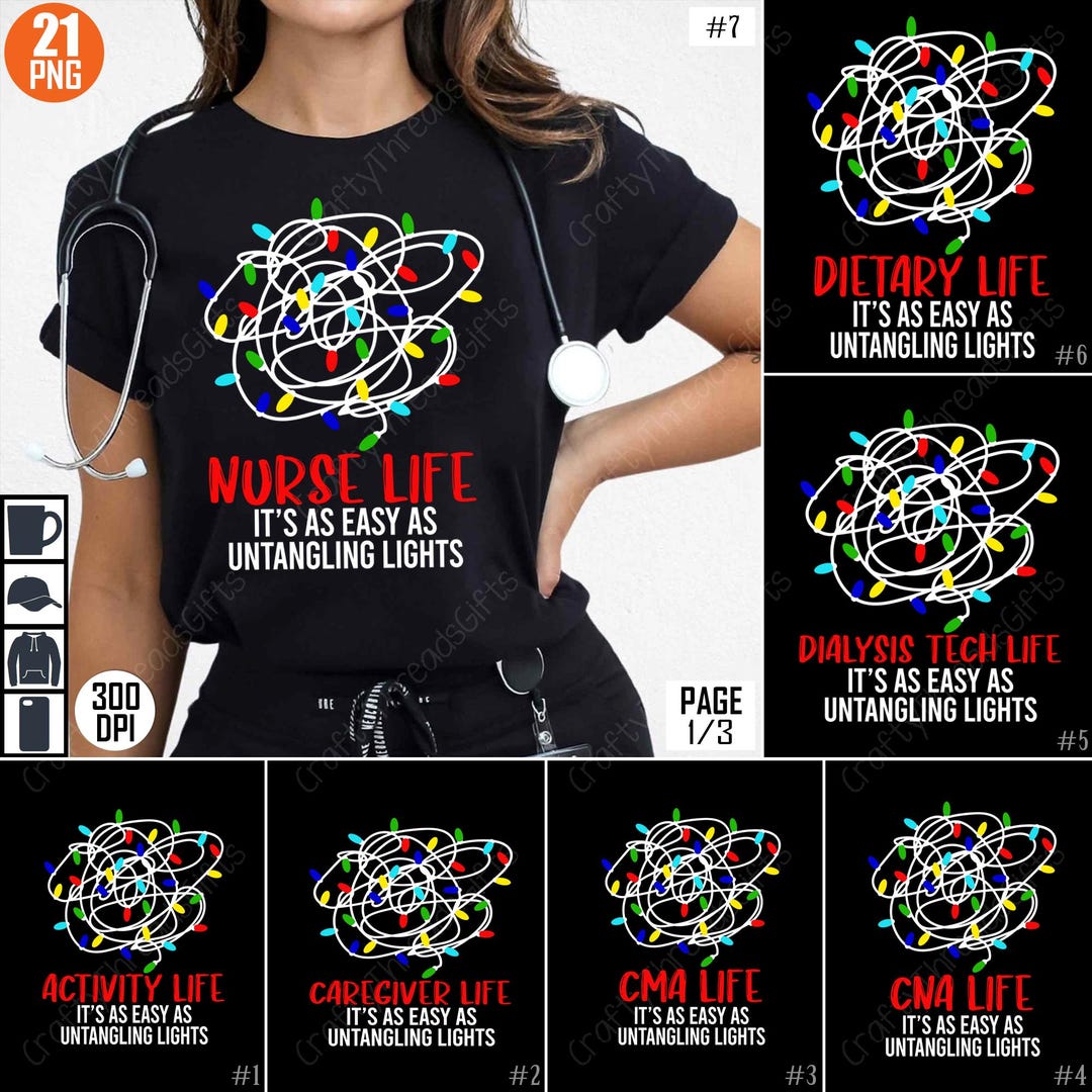 Nurse Life Sublimation Bundle, Christmas Lights PNG, Caregiver ...