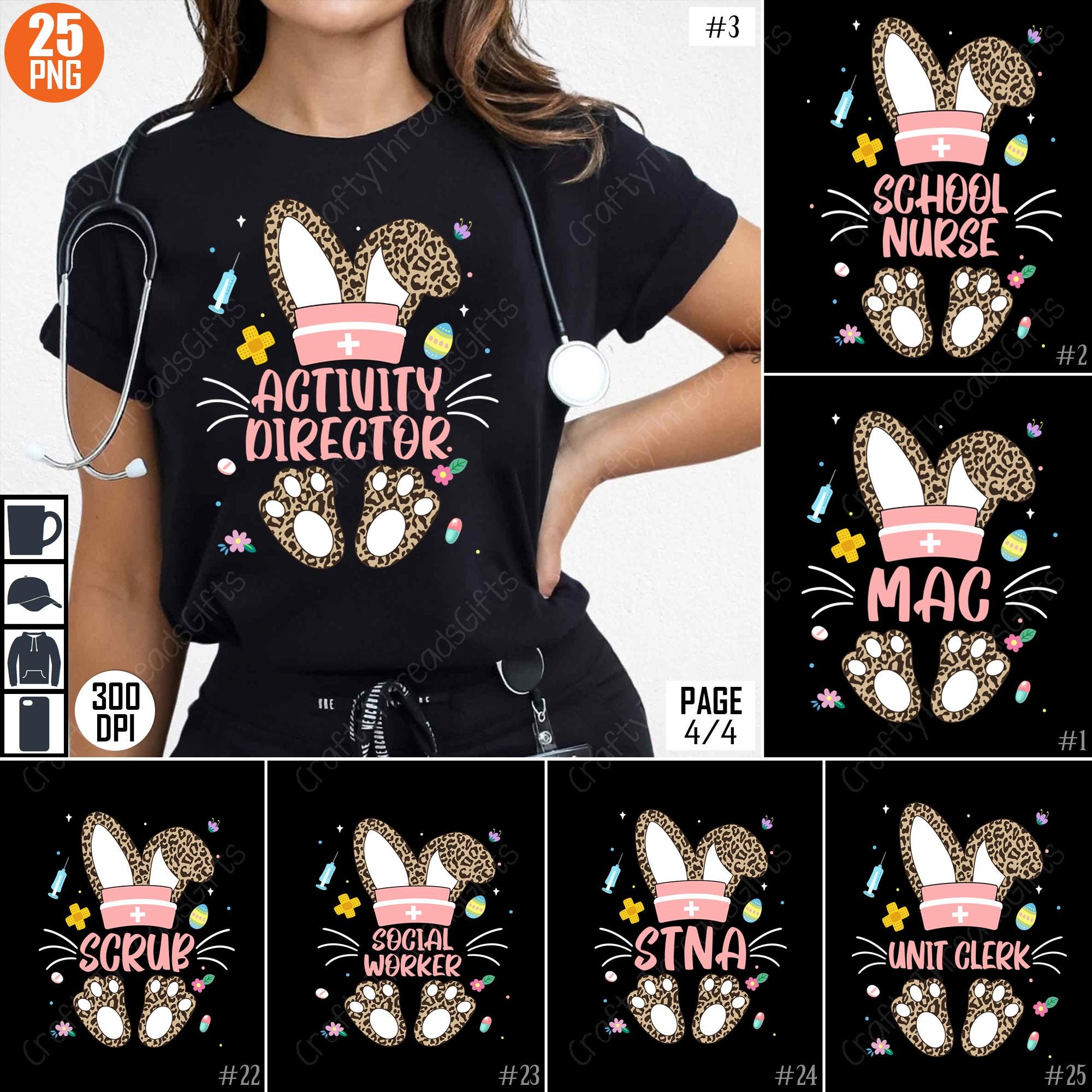 Nurse PNG Bundle Sublimation Design, CNA Easter Bunny Ears, School ...