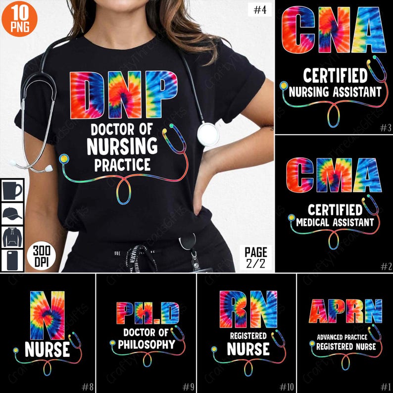 Nurse PNG Bundle, Sublimation Designs for Rn Lpn Cna Aprn, Dnp Msn Np ...