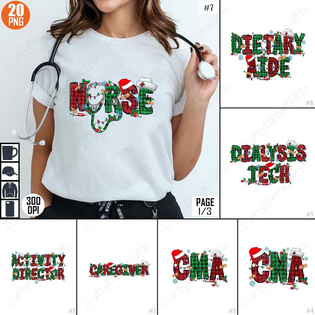 Nurse Christmas PNG Sublimation Bundle, Holiday Healthcare Worker ...