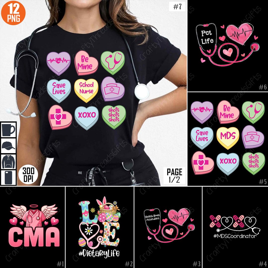 Nurse Heart Stickers, Be Mine PNG, School Nurse Sublimation Design ...