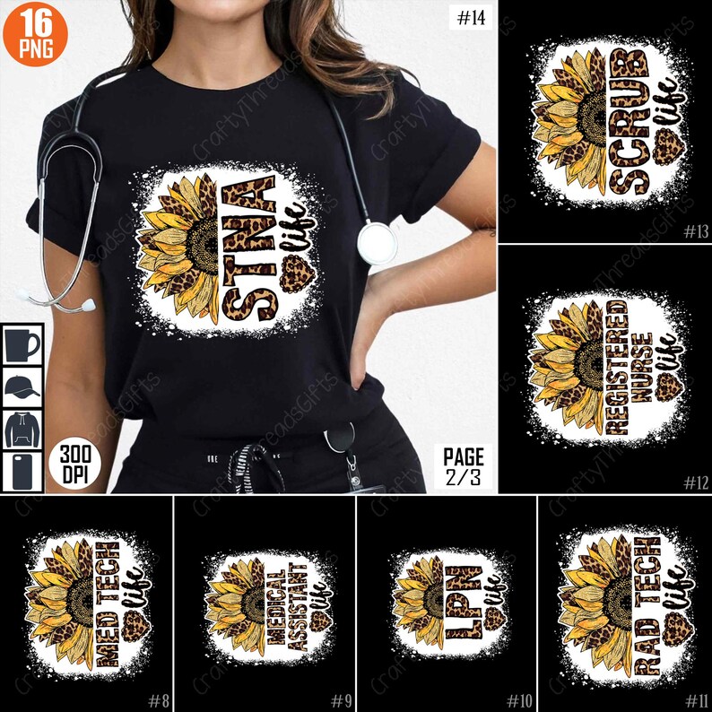 Nurse Life PNG Bundle, Healthcare Worker Sublimation Design, Sunflower ...