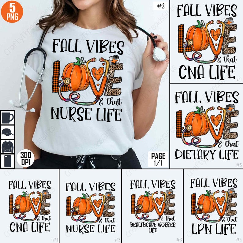 Fall Vibes Nurse Life PNG, Fall Vibes CNA Life Sublimation, Healthcare ...